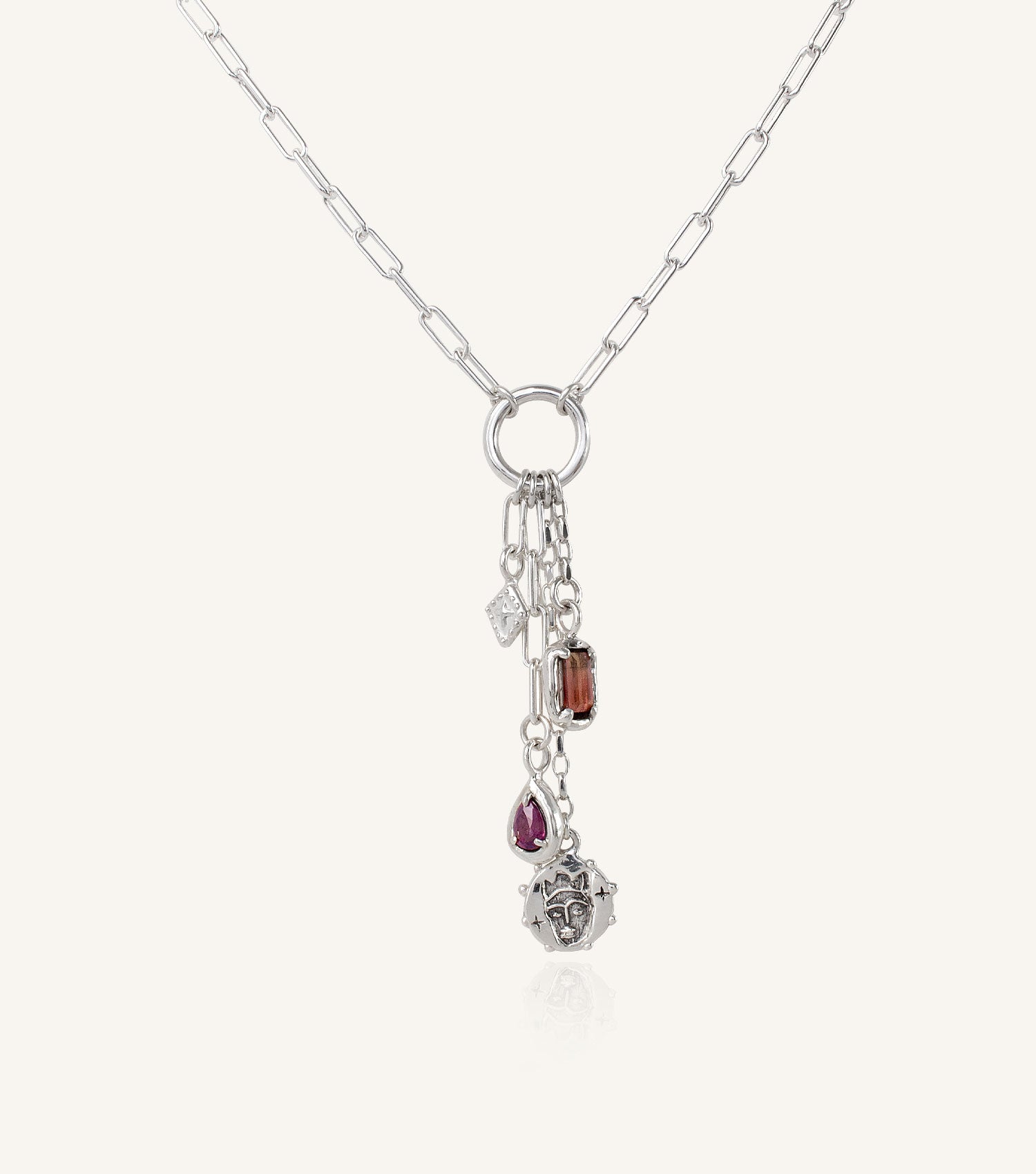 KIKUNDI TALISMAN CHARM NECKLACE WITH PINK TOURMALINE & SAPPHIRE